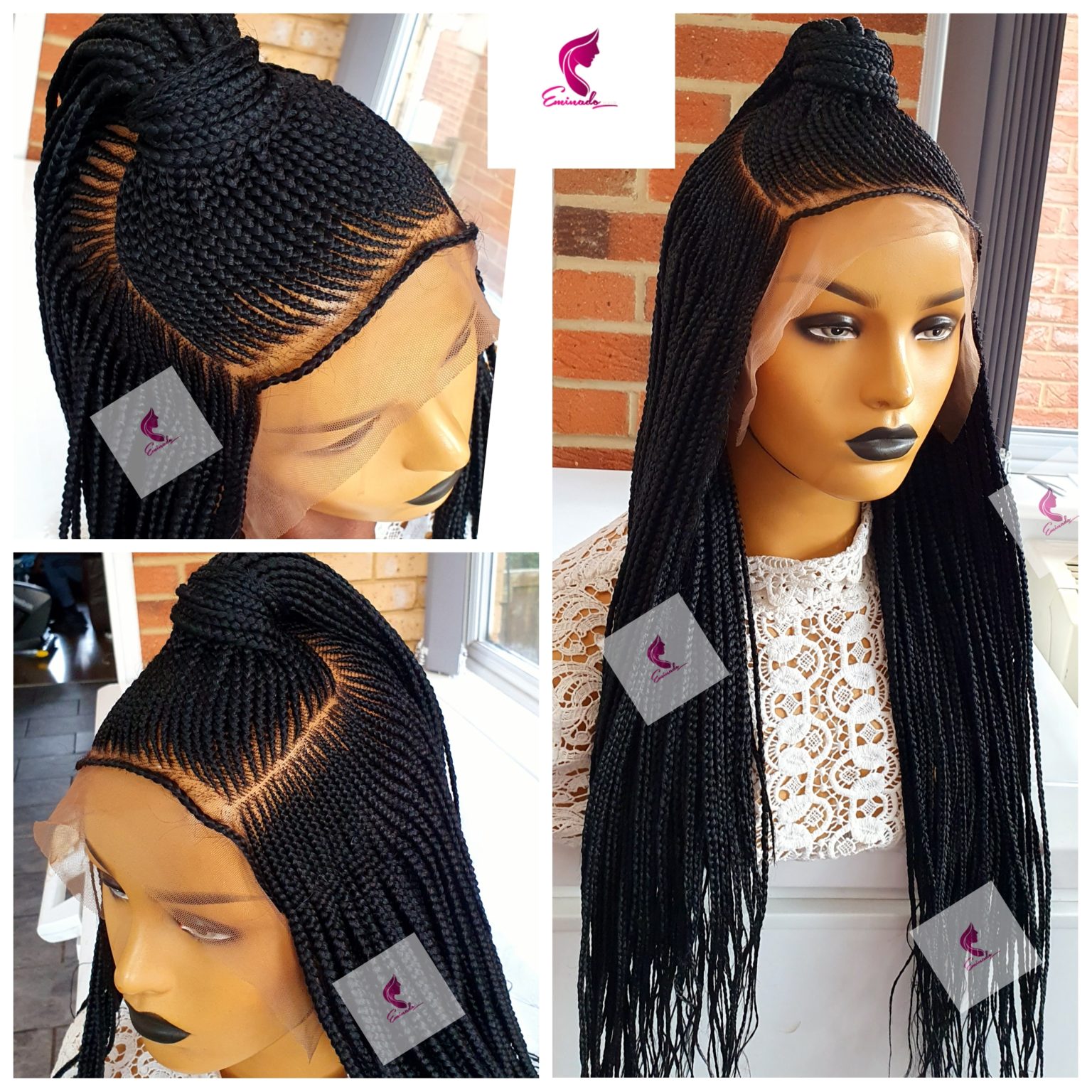 Funbi Ket Black Cornrow Full Frontal & Lace Braided Wig – Braided Wigs ...