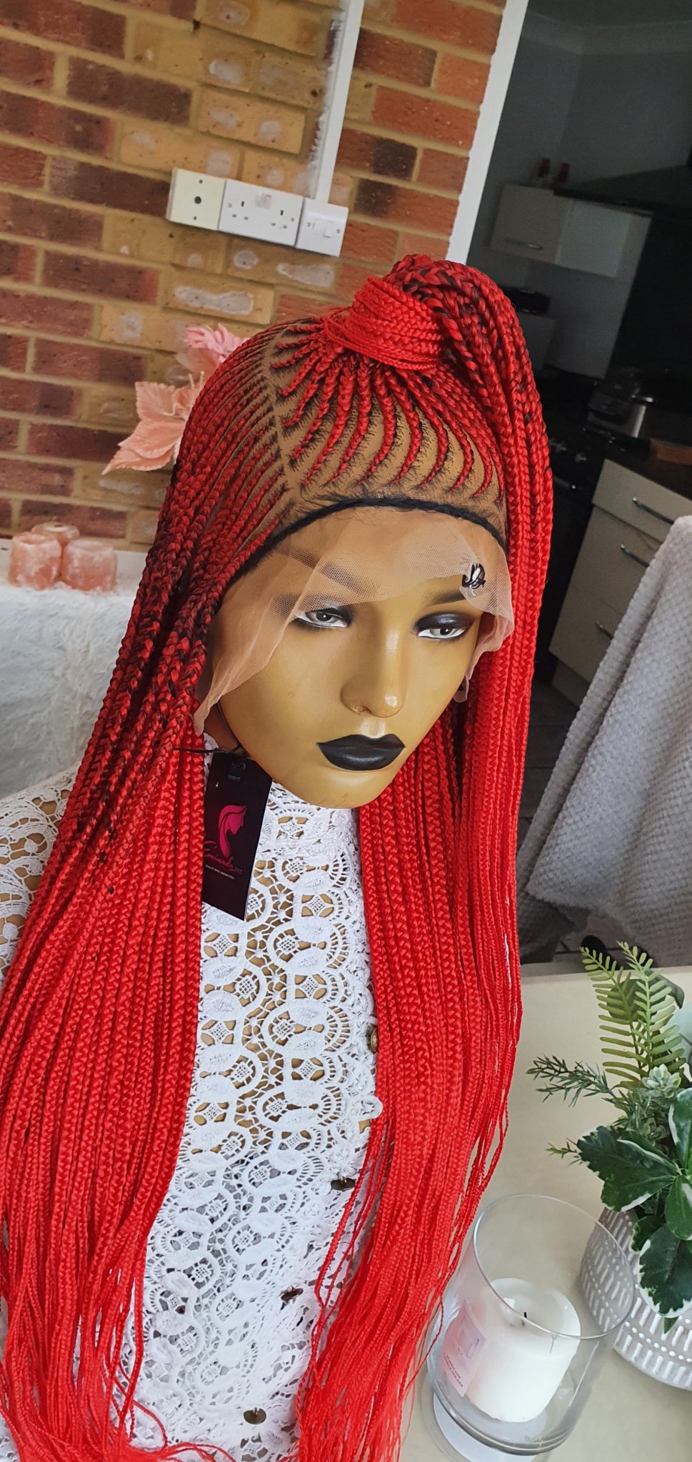 Jola Ket Red Full Frontal Cornrow Braided Wig – Braided Wigs Store UK ...