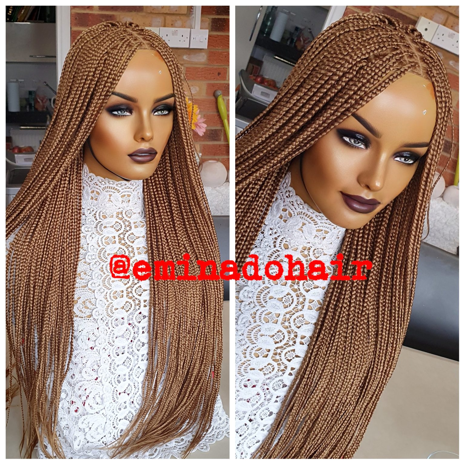 Knotless Braids Colour 27 Closure 4by4 Braided Wig – Braided Wigs Store ...