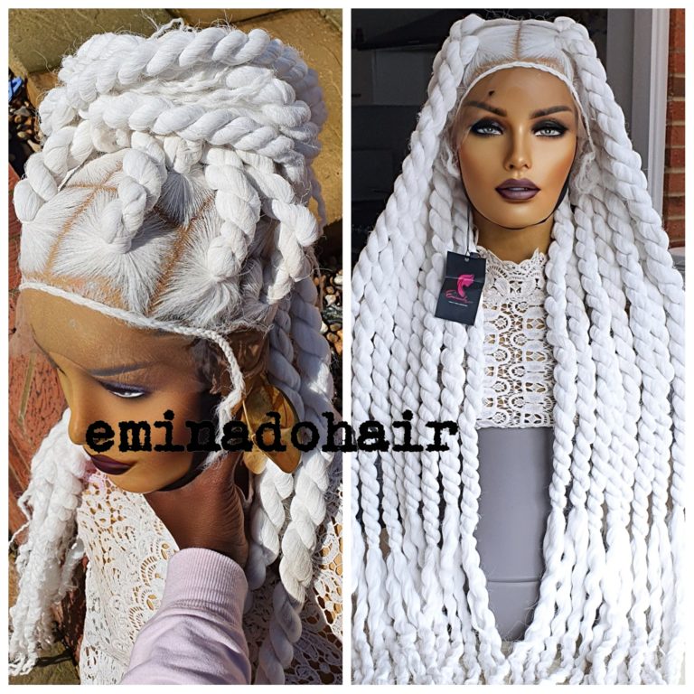 Funmi Distressed White Chunky Twist Braided Wig – Braided Wigs Store UK ...