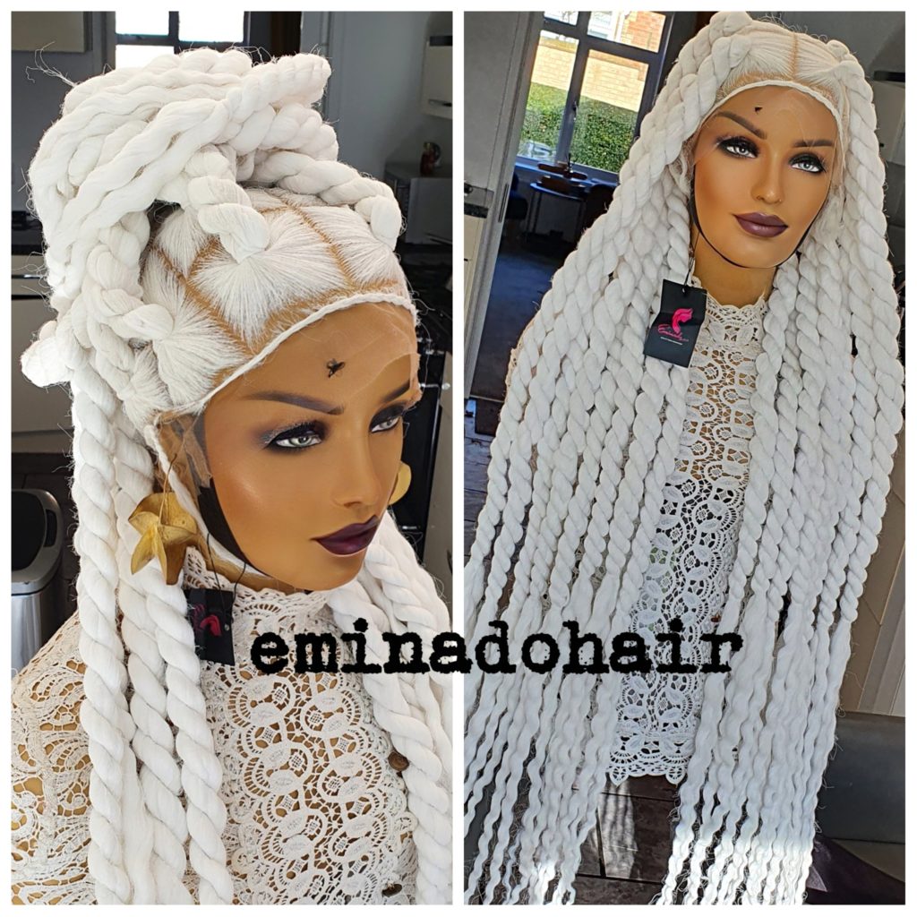 Funmi Distressed White Chunky Twist Braided Wig – Braided Wigs Store UK ...