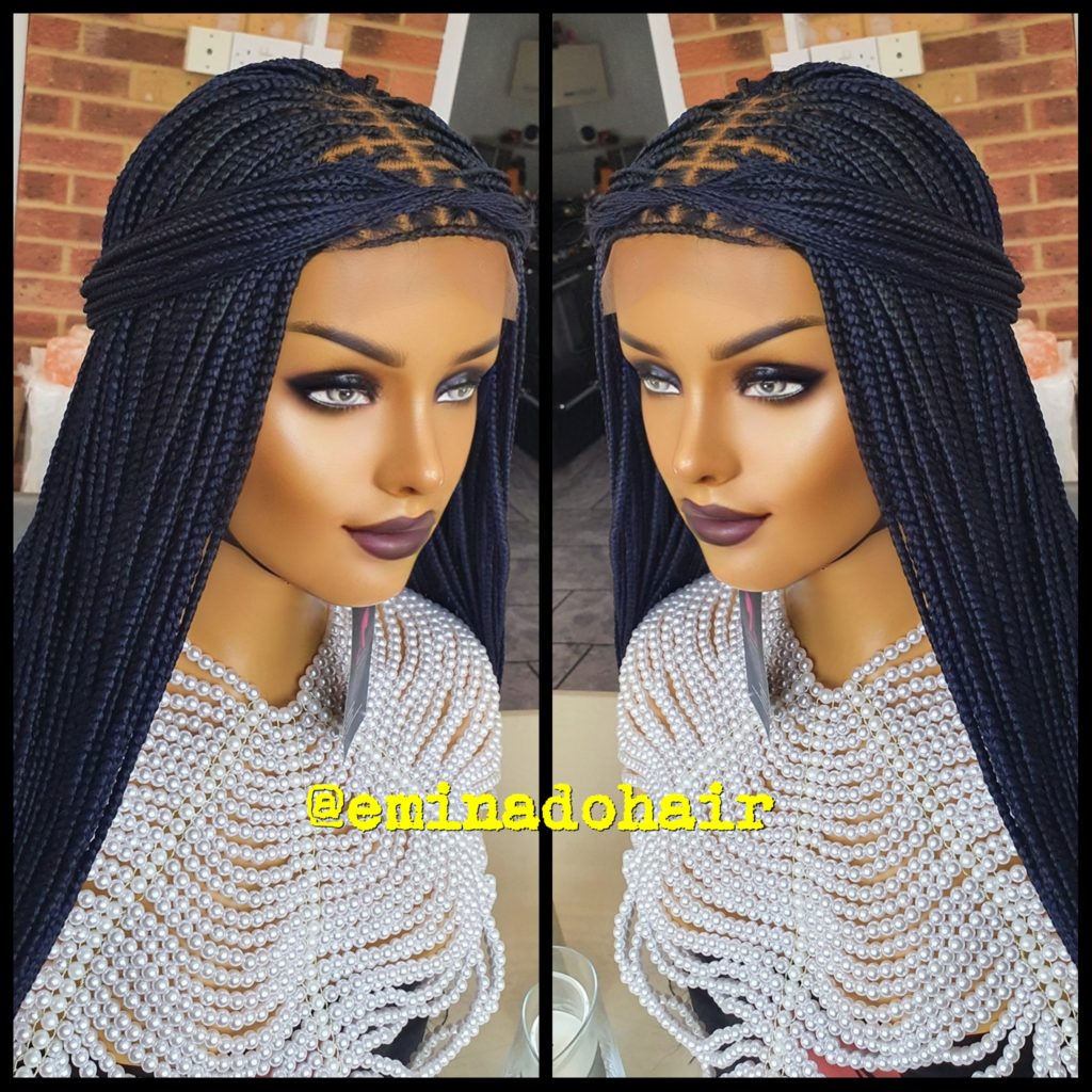 Knotless Braids Dark Blue Frontal 32 Inches Box Braided Wig | Eminado Hair