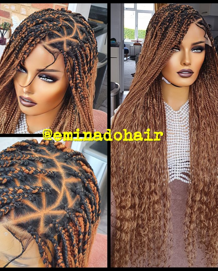 Knotless Braids Dark Blue Frontal 32 Inches Box Braided Wig | Eminado Hair