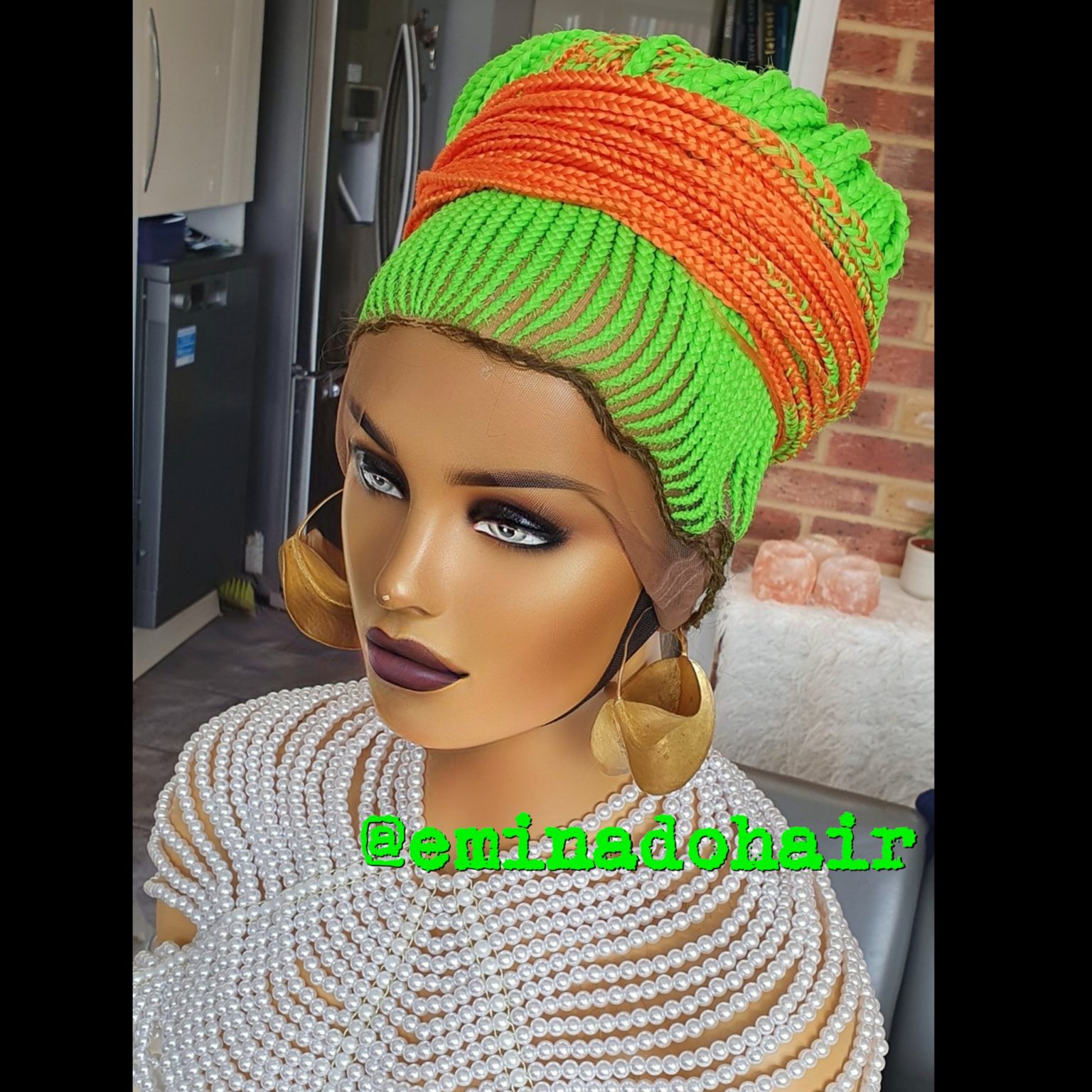 Lime Green Updo Cornrow 35" Braided Wig | Eminado Hair
