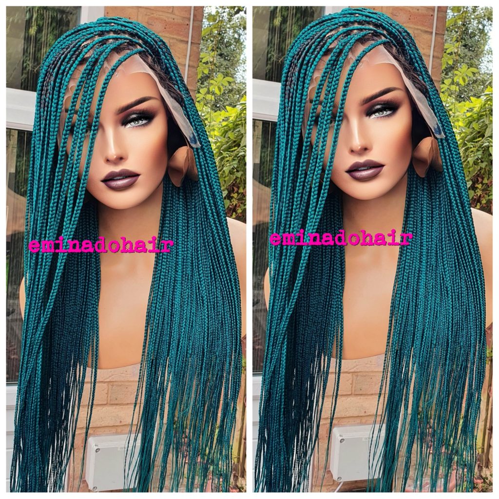 Knotless Braids Green Closure Box Braided Wig – Braided Wigs Store UK ...