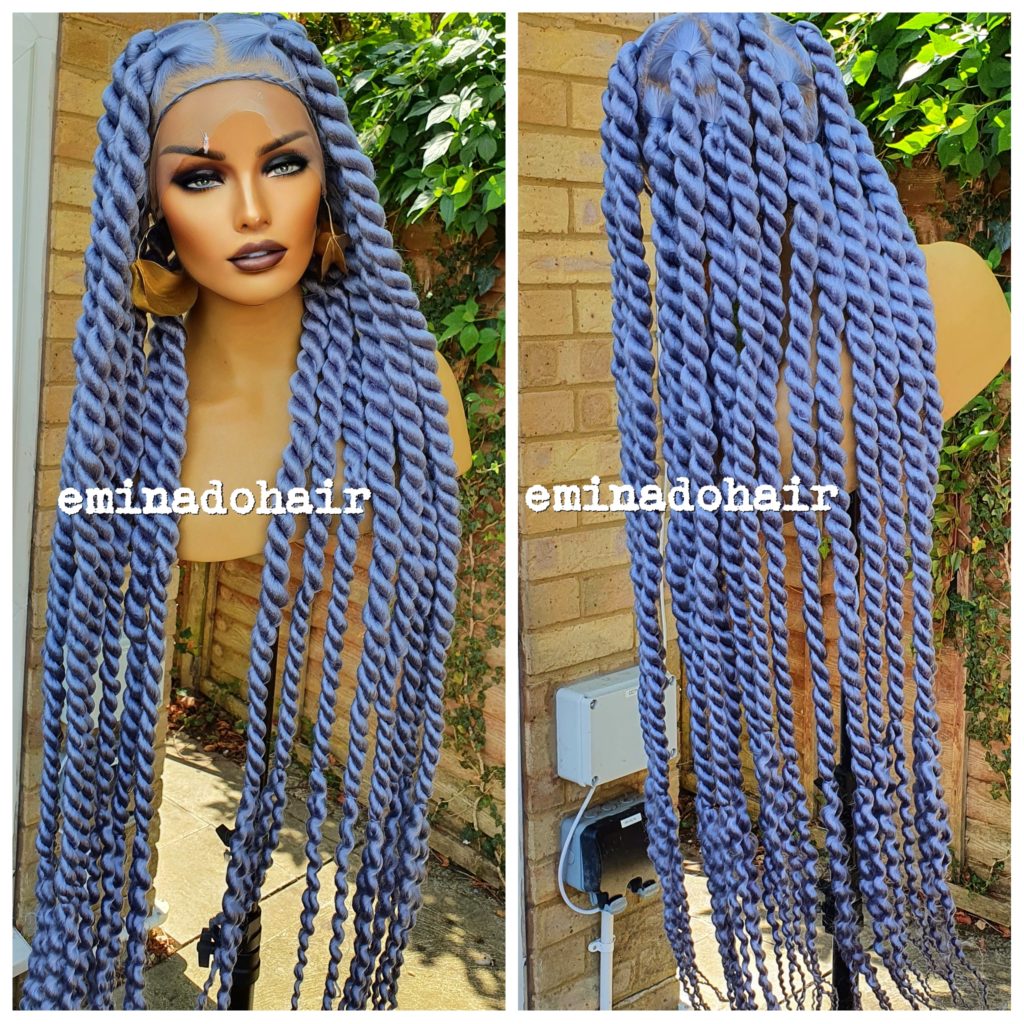 Funmi Distressed Metallic Blue Chunky Twist Braided Wig – Braided Wigs ...