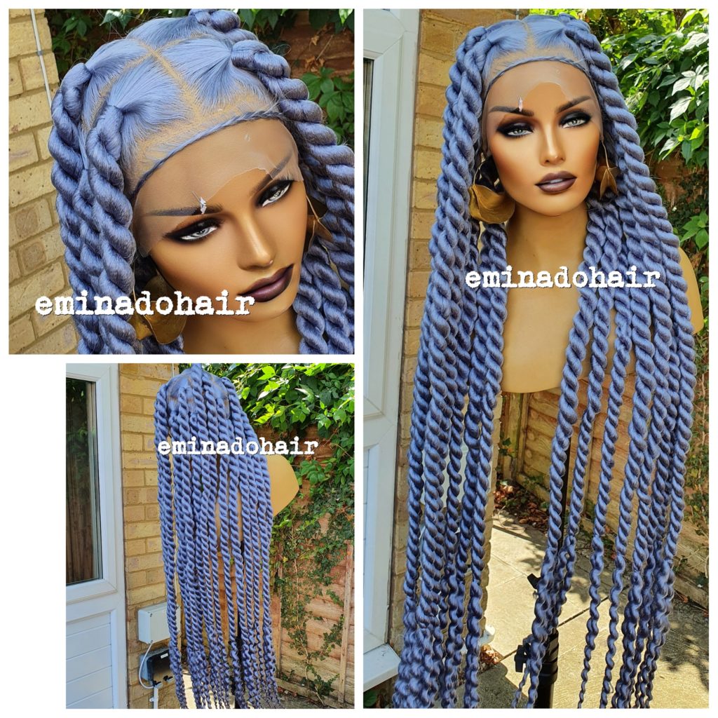 Funmi Distressed Metallic Blue Chunky Twist Braided Wig – Braided Wigs ...