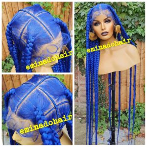 Indigo blue Tiffany knotless big box braids, Full Lace wig, 1 ready to ...