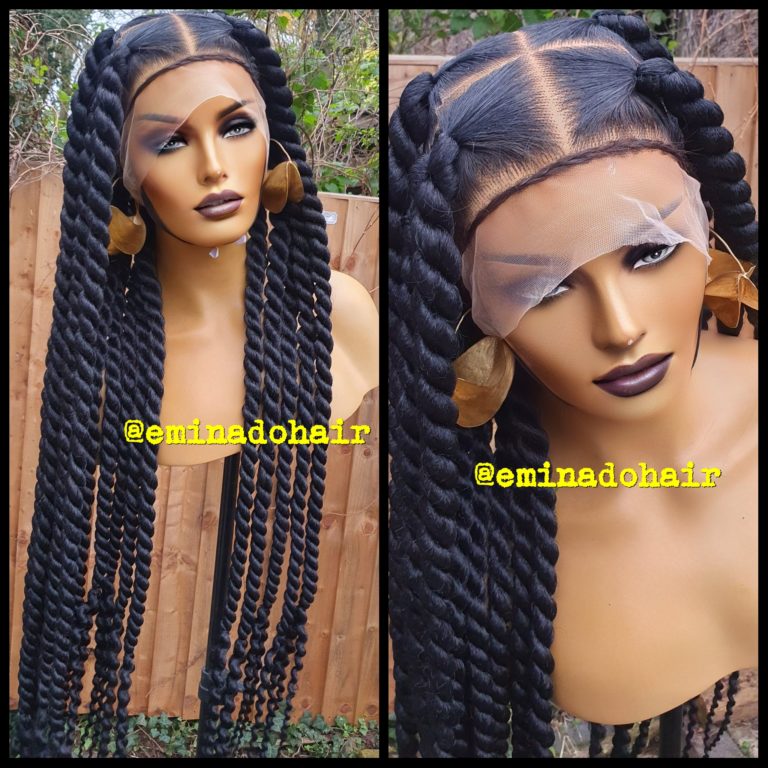 Funmi Distressed Black Chunky Twist Full Lace Braided Wig. – Braided ...