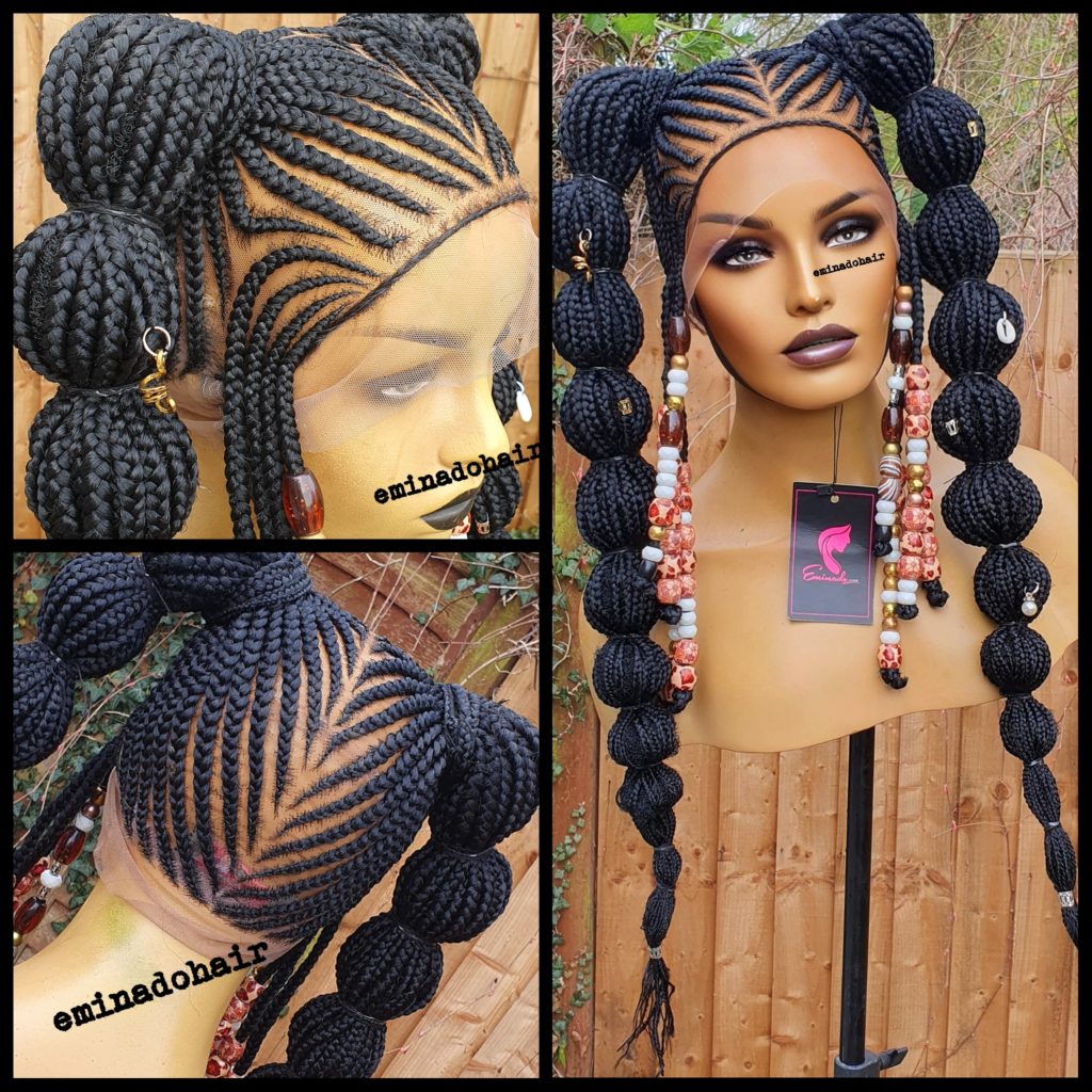Zureey Black Beaded Cornrow Braided Wig – Braided Wigs Store UK ...