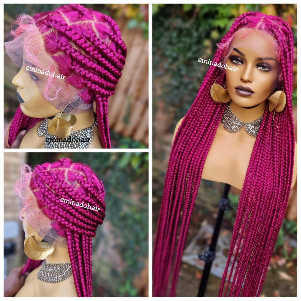 Burgundy Knotless Medium Braided wig, Full lace | Braided Wigs Store UK ...