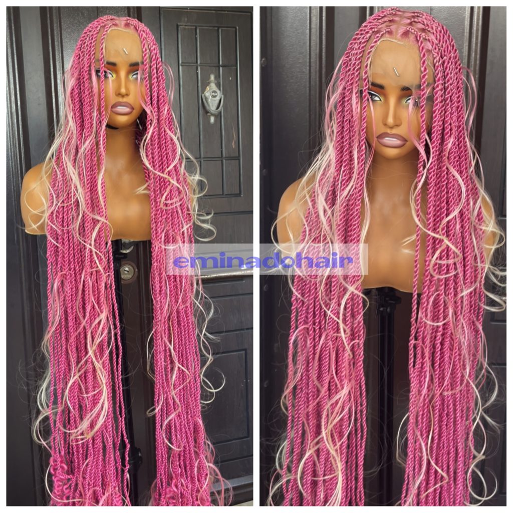 Pink Rope Twist Boho, full lace wig, 1 ready ship – Braided Wigs Store ...